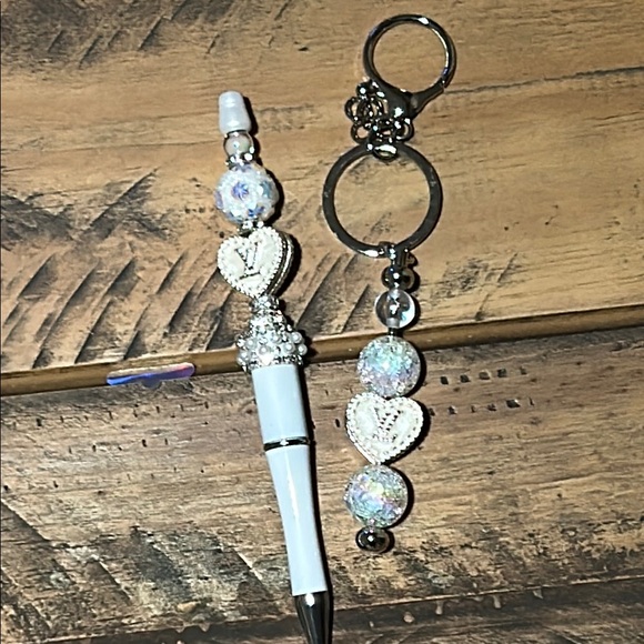 Accessories | Elegant White Beaded Pen And Keychain Set | Poshmark
